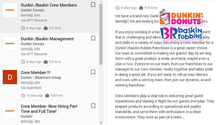 Redirect - Dunkin Hiring - #myBemidji